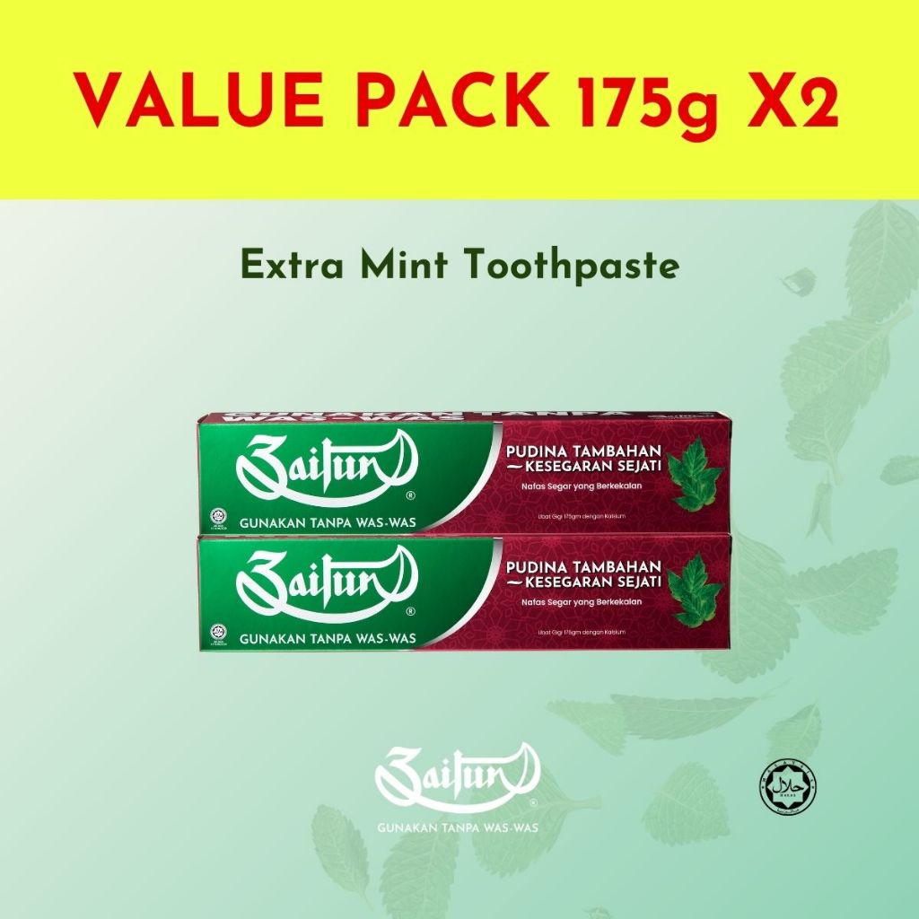 ZAITUN Value Pack Extra Mint Toothpaste 175g X2 / Fluoride Free ...